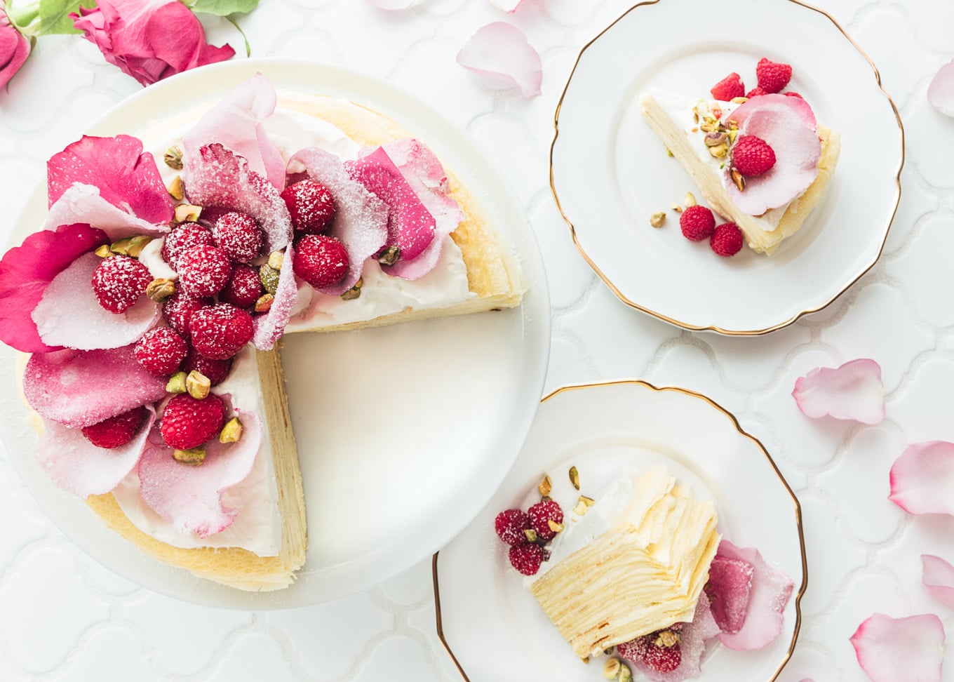 Crepe Cake with Rose Water Cream - Striped Spatula