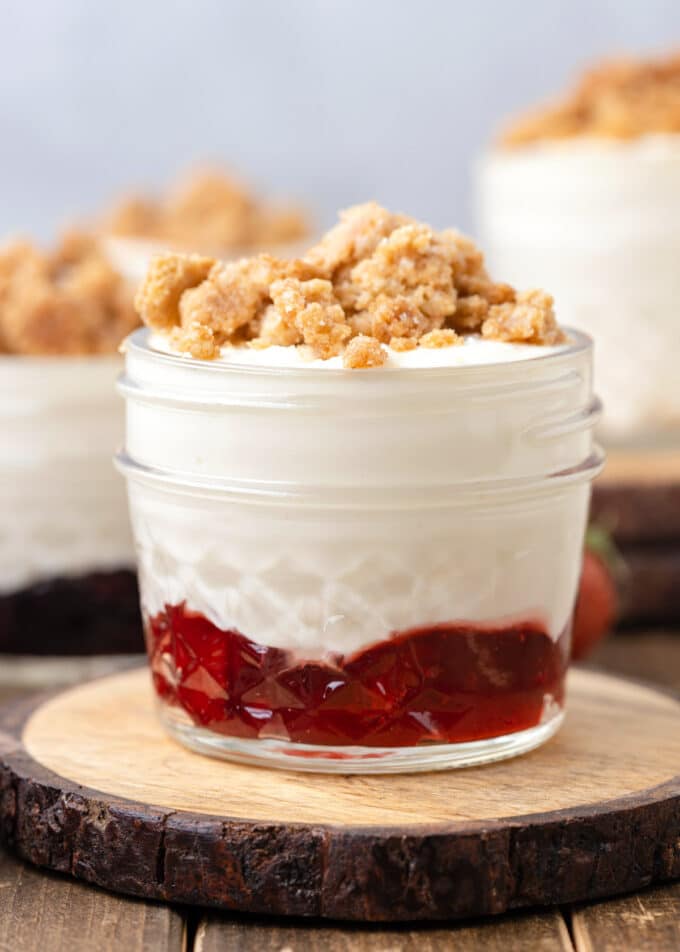 No Bake Cheesecake Cups with Graham Crumble Topping - Striped Spatula