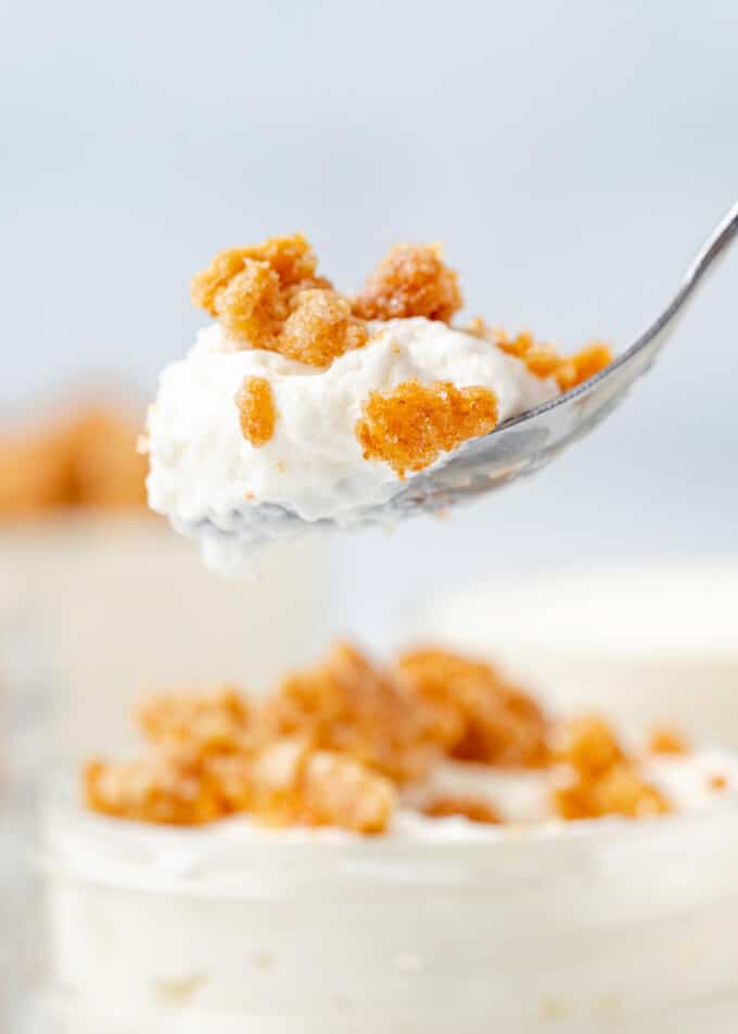 No Bake Cheesecake Cups with Graham Crumble Topping - Striped Spatula