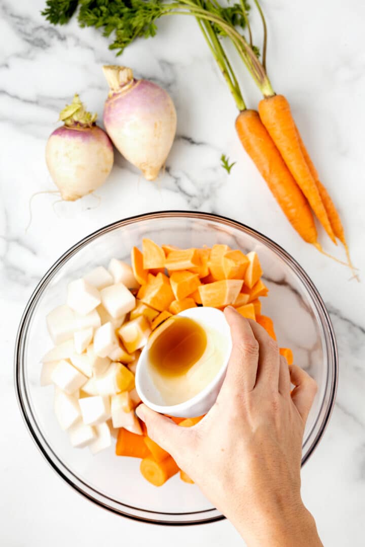 Air Fryer Root Vegetables (Maple Glazed) - Striped Spatula