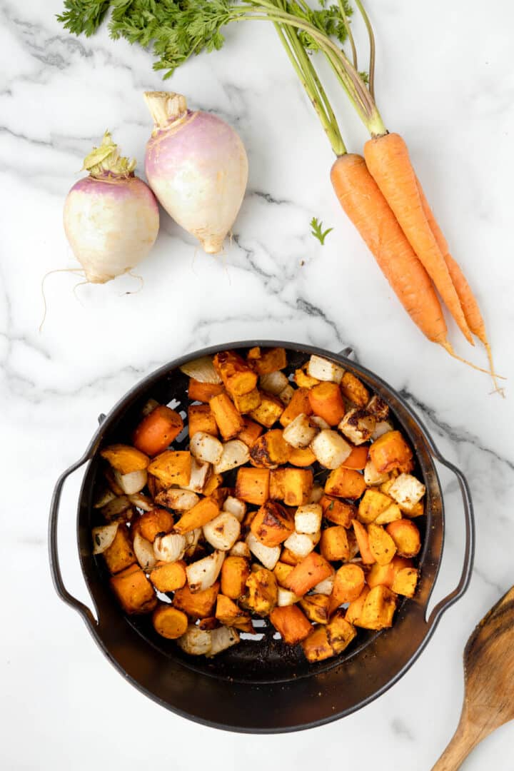 Air Fryer Root Vegetables (Maple Glazed) - Striped Spatula