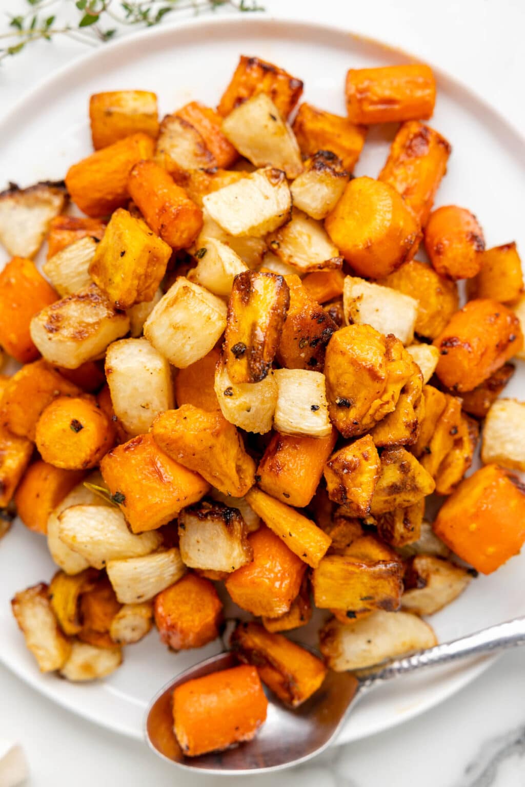 Air Fryer Root Vegetables (Maple Glazed) - Striped Spatula