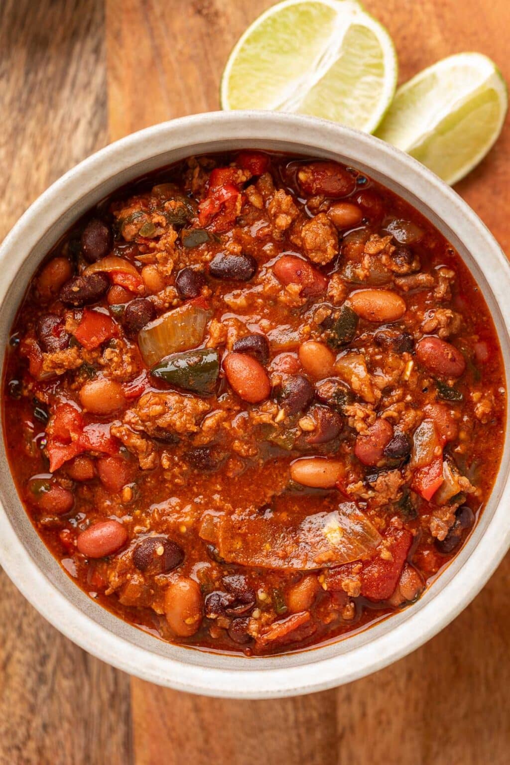 Spicy Chili Recipe with Three Meats and Beans - Striped Spatula